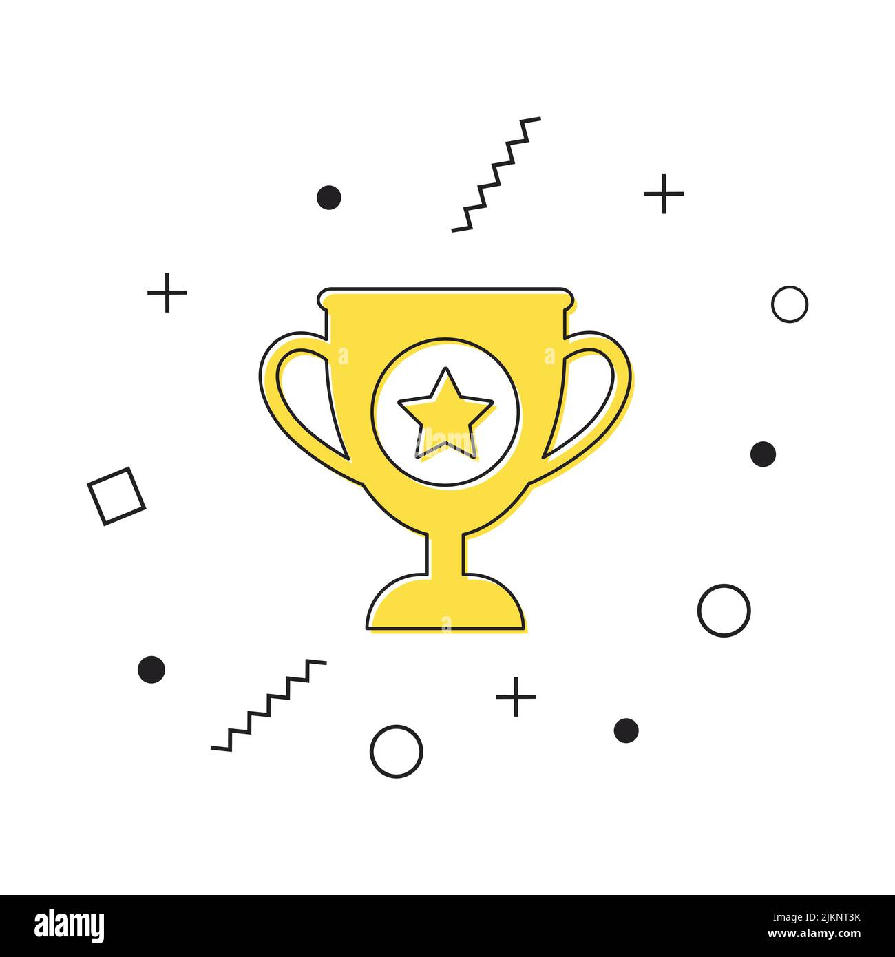Trophy cup symbol. Yellow champion trophy icon with geometric shapes on ...