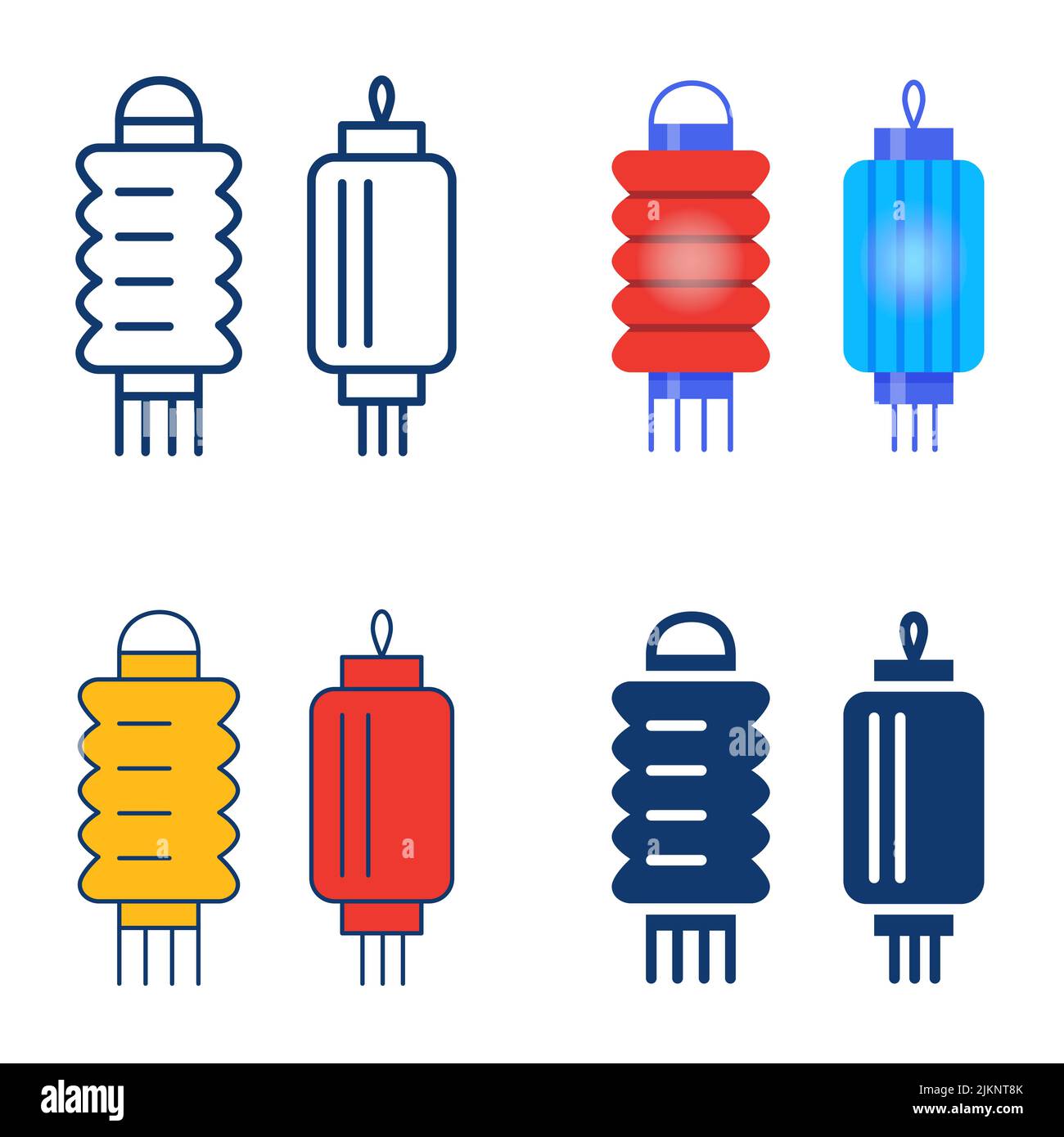 Japanese lantern icon set in flat and line style. Traditional oriental ...
