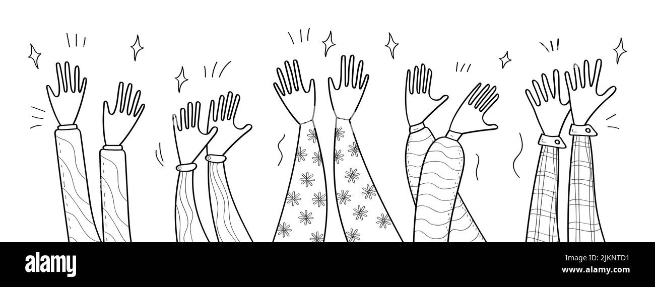 Applaud hands vector in doodle style. Hand drawn clapping human hands ...