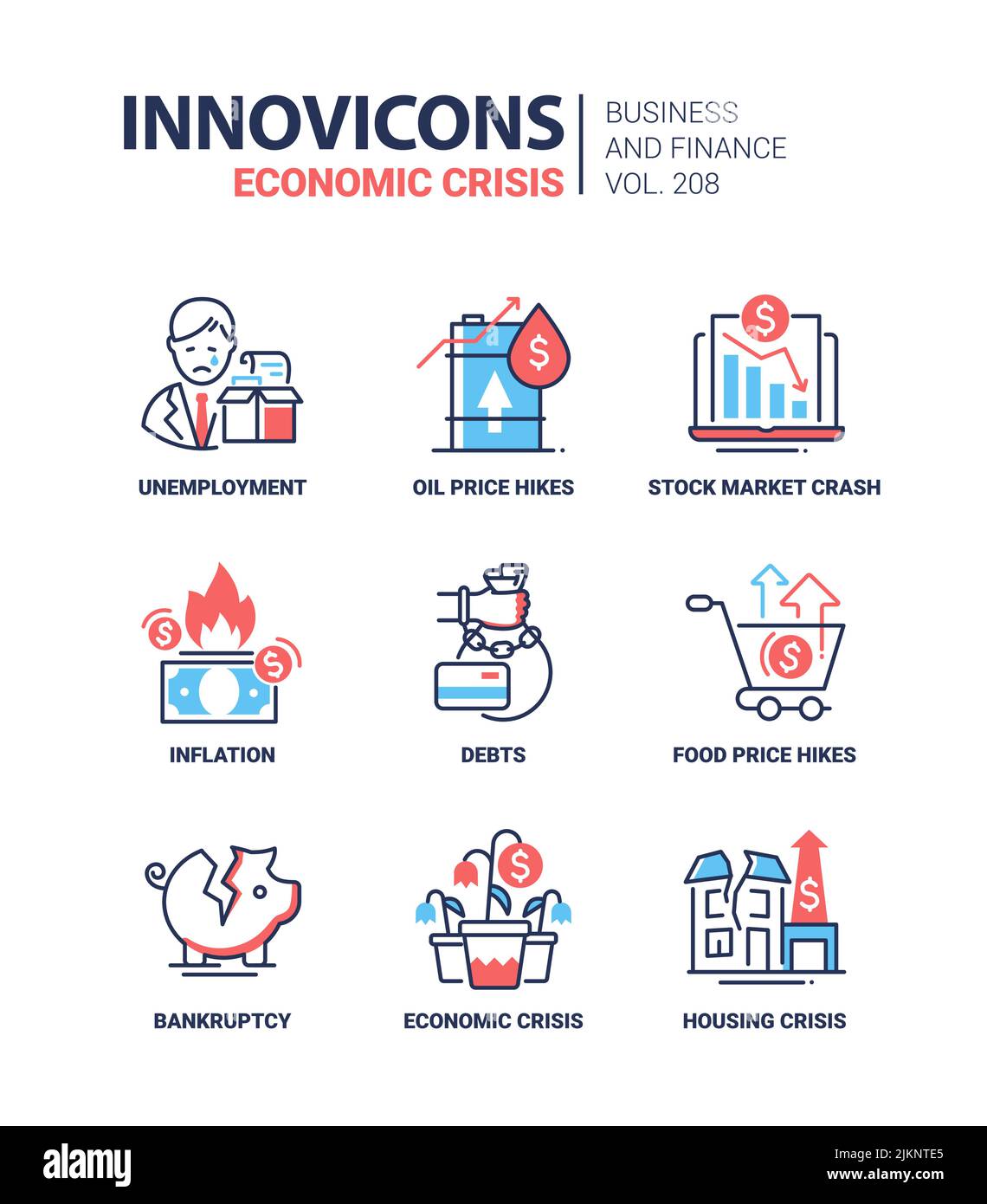 Economic crisis - modern line design style icons set Stock Vector Image ...