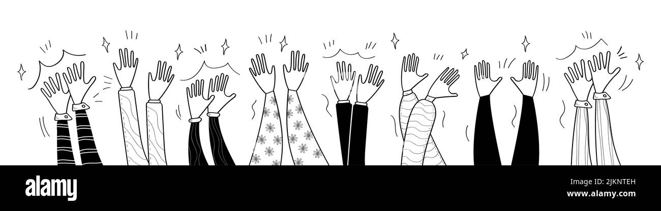 Applaud hands vector in doodle style. Hand drawn clapping human hands ...