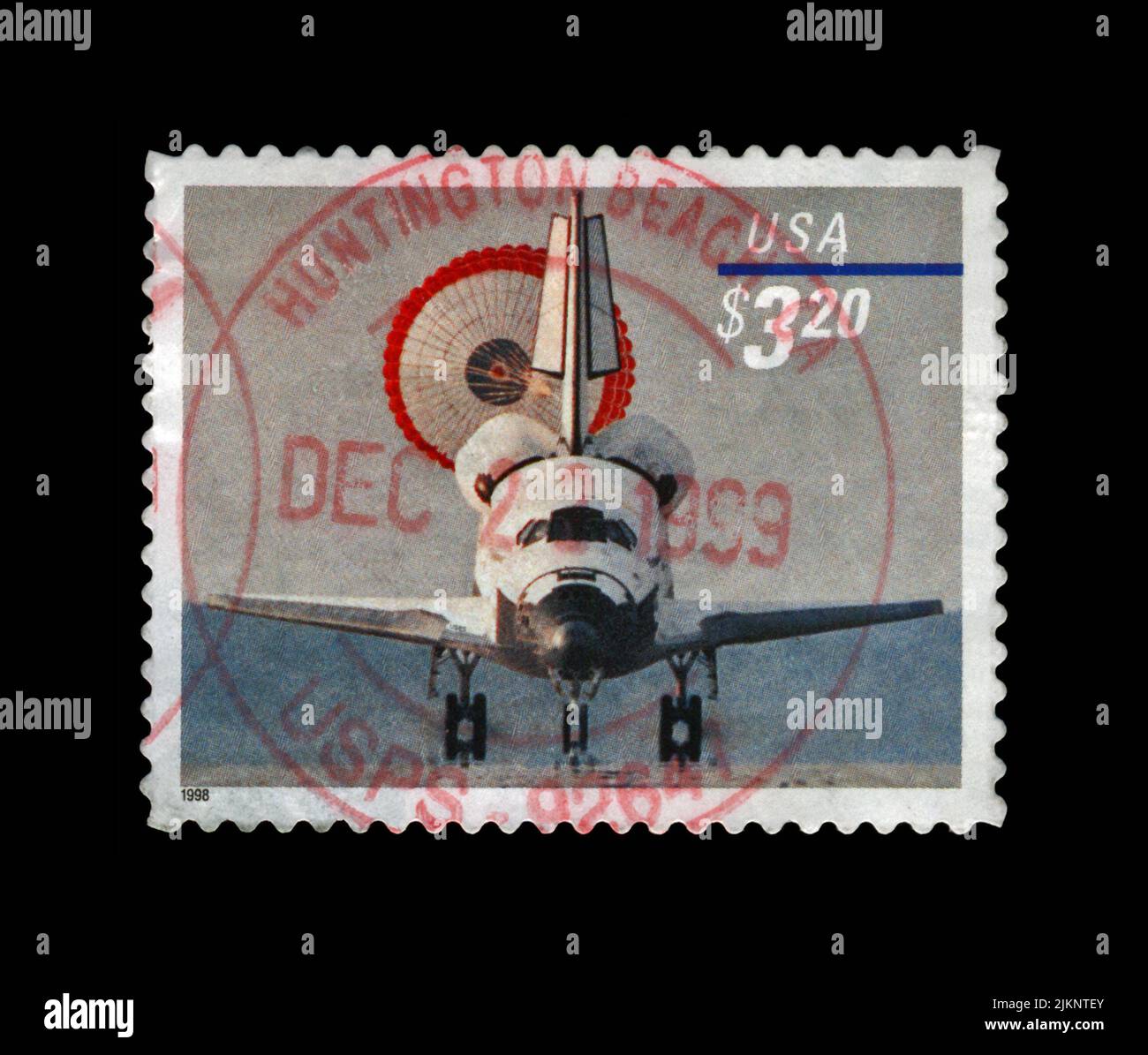 Space Shuttle with parachute Landing, USA, circa 1998. vintage postal ...