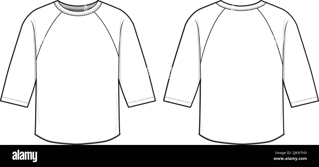 Raglan sleeve shirt vector fashion flat tee technical drawing ...