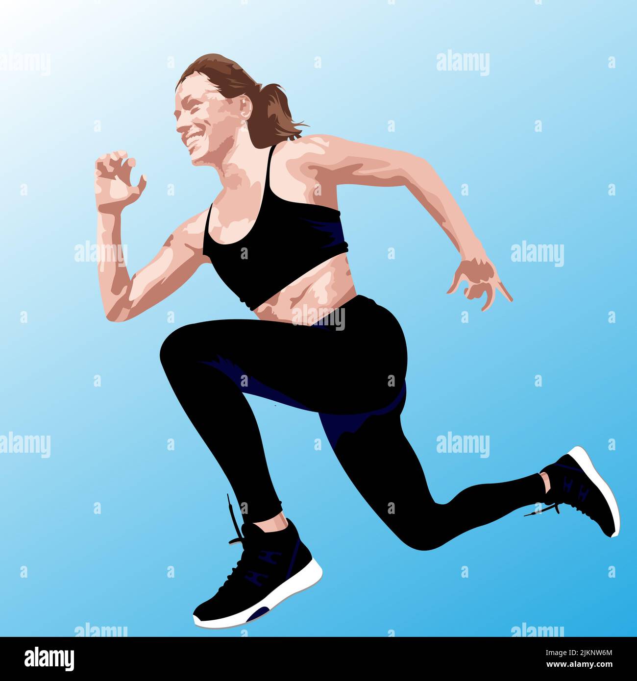 Athletic girl running in black tracksuit ,and she is smiling Stock ...