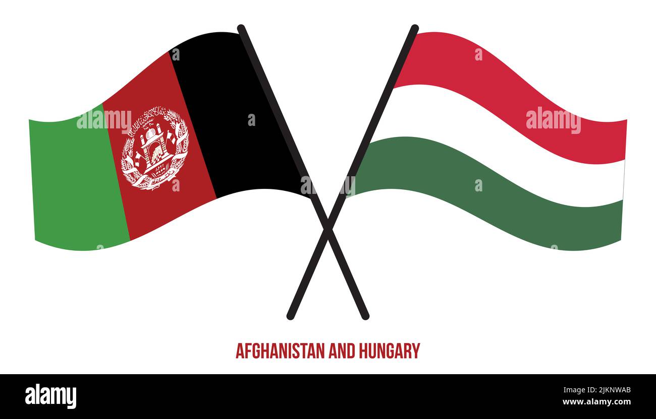 Afghanistan and Hungary Flags Crossed And Waving Flat Style. Official ...