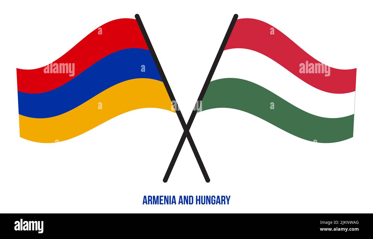Armenia and Hungary Flags Crossed And Waving Flat Style. Official ...