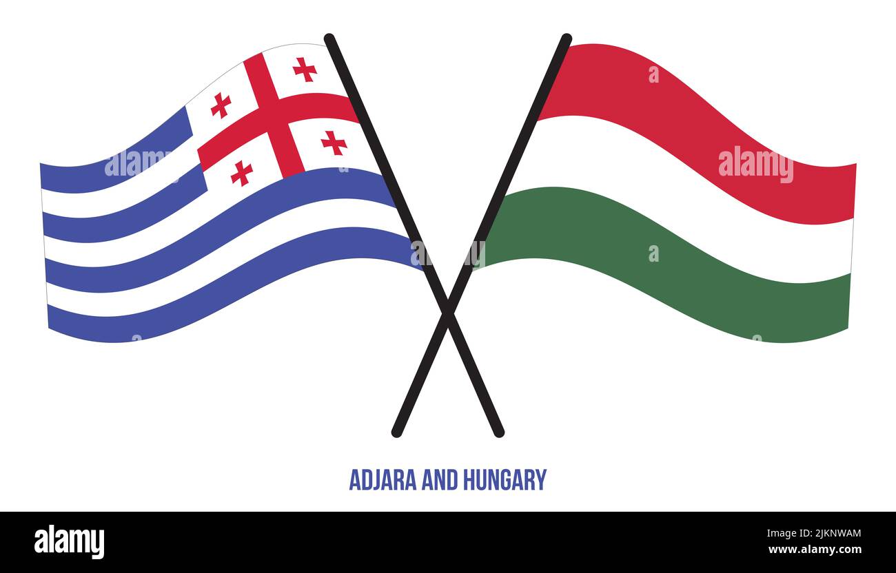 Adjara and Hungary Flags Crossed And Waving Flat Style. Official ...