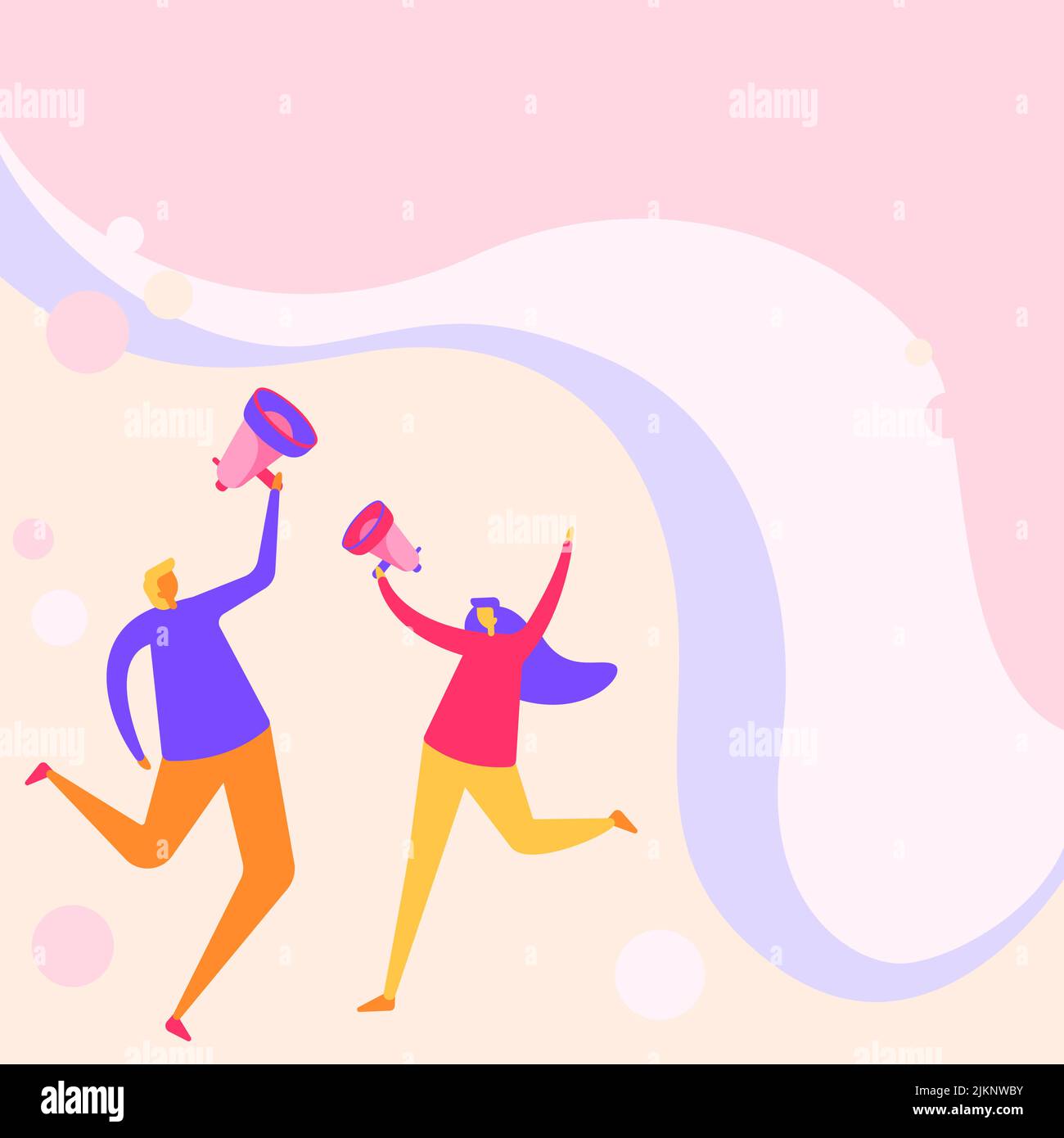 An illustration of colorful male and female characters dancing around ...