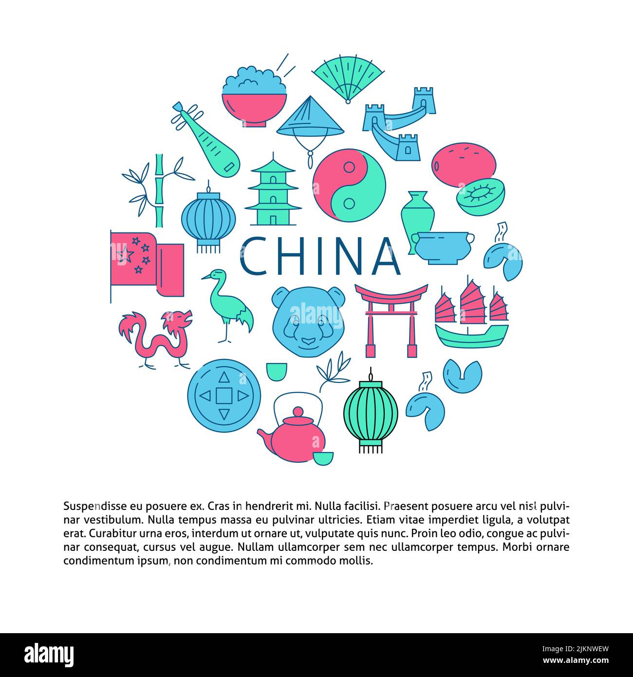 China round banner with place for text. Chinese traditional symbols ...