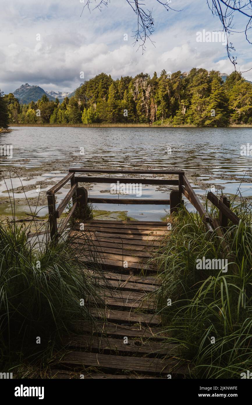 The beautiful summer landscape with the wooden dock against the ...