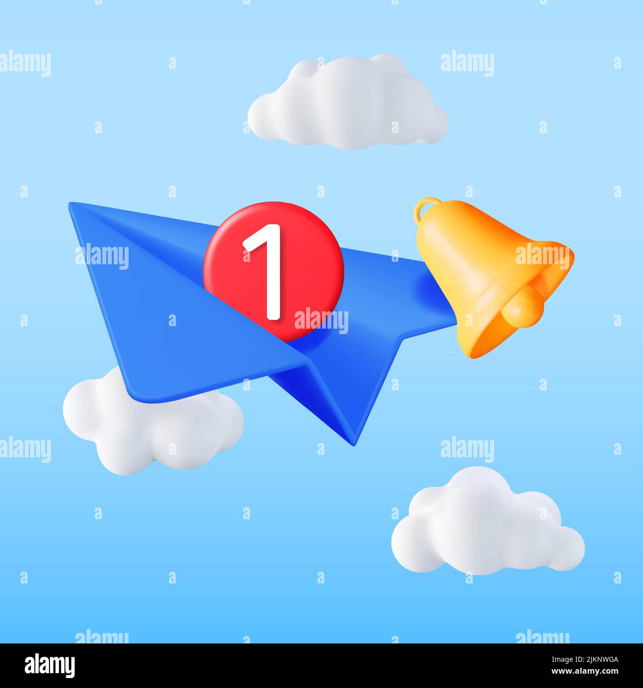 3D Paper Plane with Bell and Notification Message Stock Vector Image ...