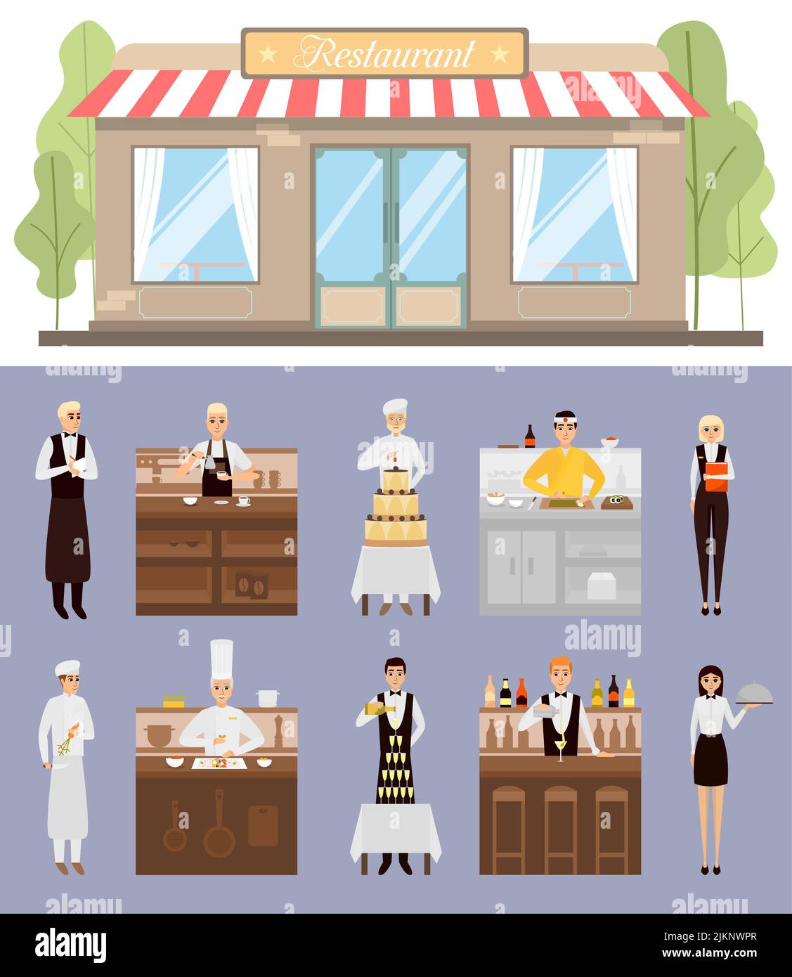 Restaurant staff vector. Cafe kitchen worker crew illustration ...