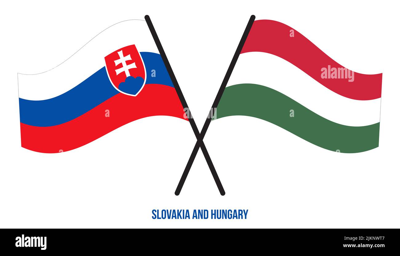 Slovakia and Hungary Flags Crossed And Waving Flat Style. Official ...