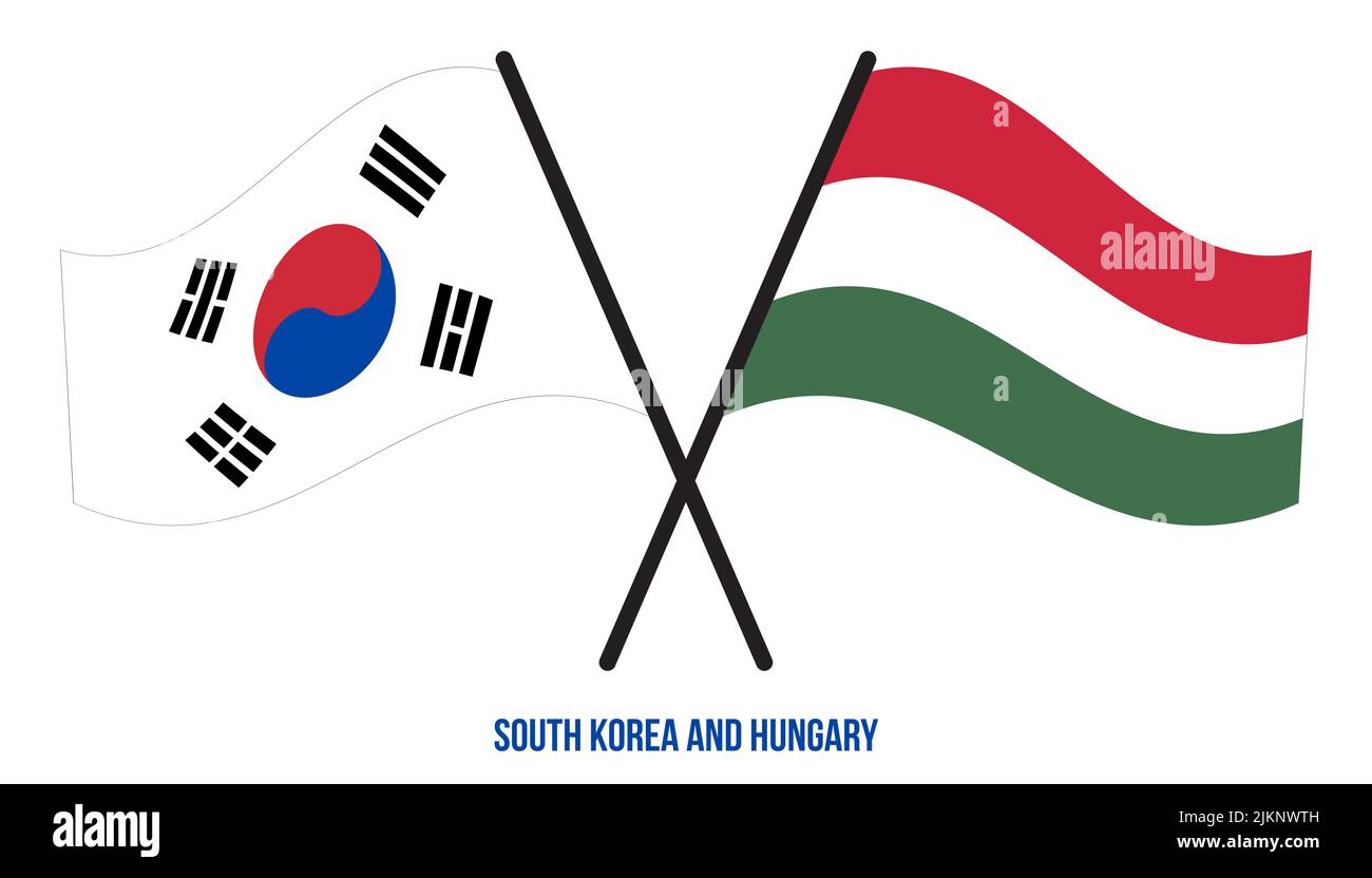 South Korea and Hungary Flags Crossed And Waving Flat Style. Official ...