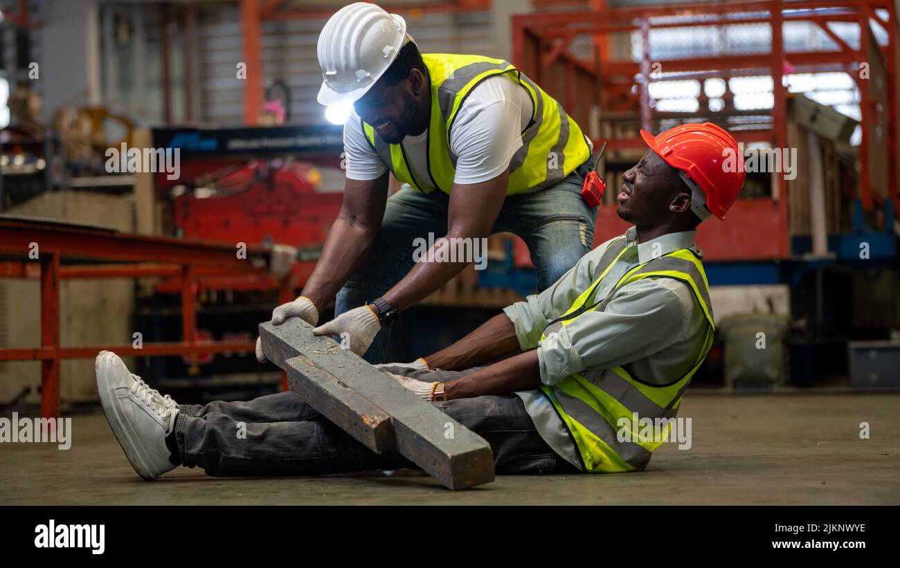 Accident concept , The team worker was born in a factory Accident ...