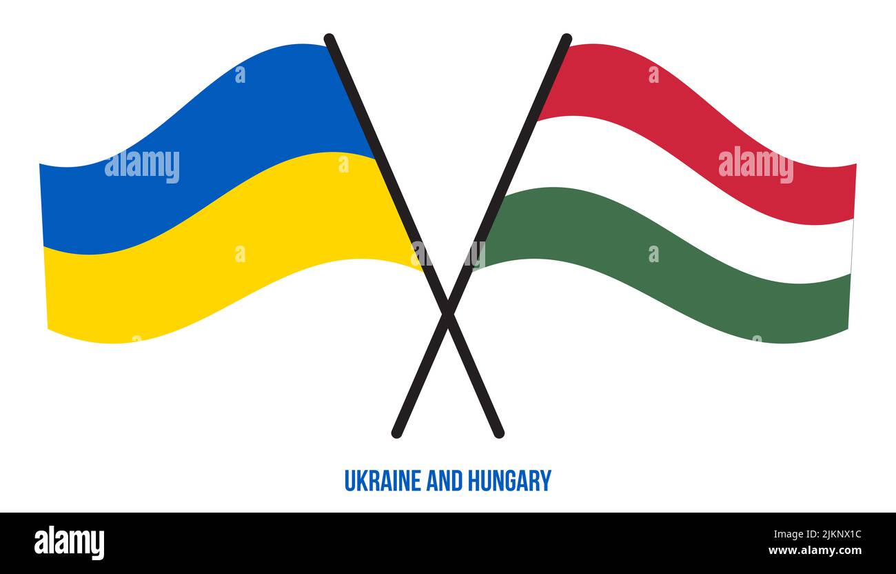 Ukraine and Hungary Flags Crossed And Waving Flat Style. Official ...