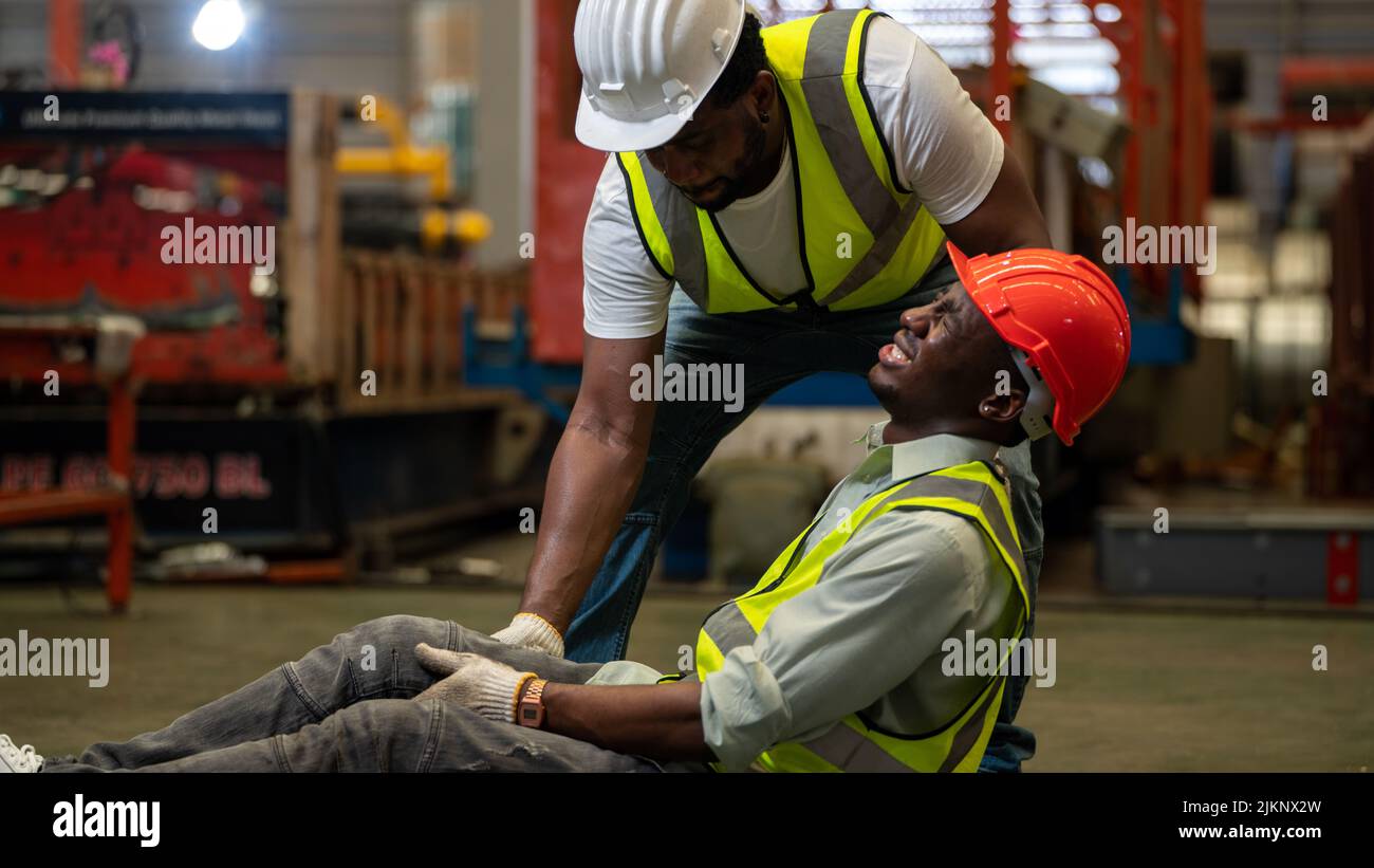 Accident concept , The team worker was born in a factory Accident ...