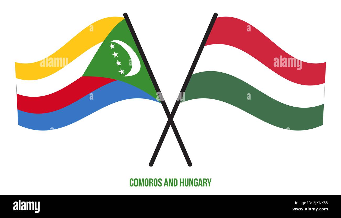 Comoros and Hungary Flags Crossed And Waving Flat Style. Official ...