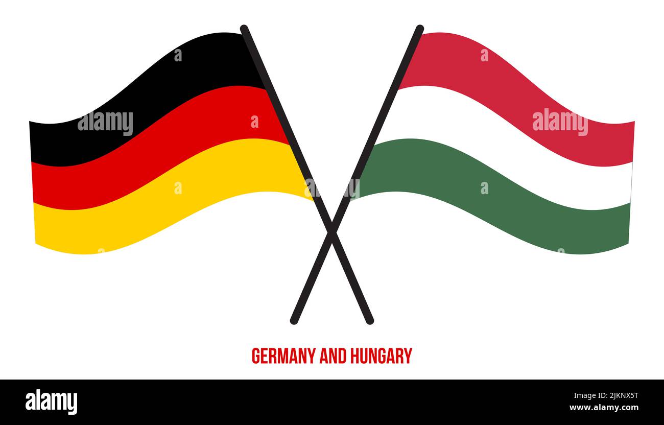 Germany and Hungary Flags Crossed And Waving Flat Style. Official ...