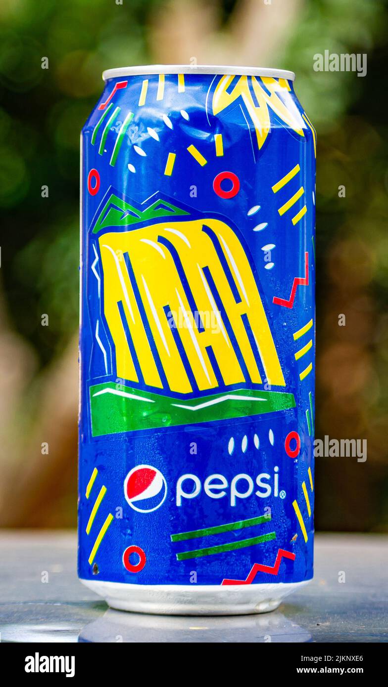 A vertical shot of a blue Pepsi can Stock Photo - Alamy