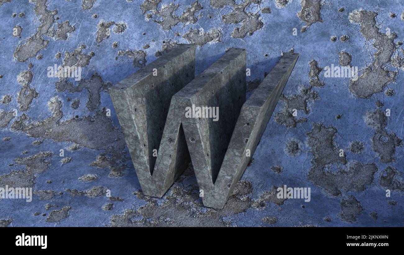 An illustration of a concrete isolated letter on a damaged blue wall ...