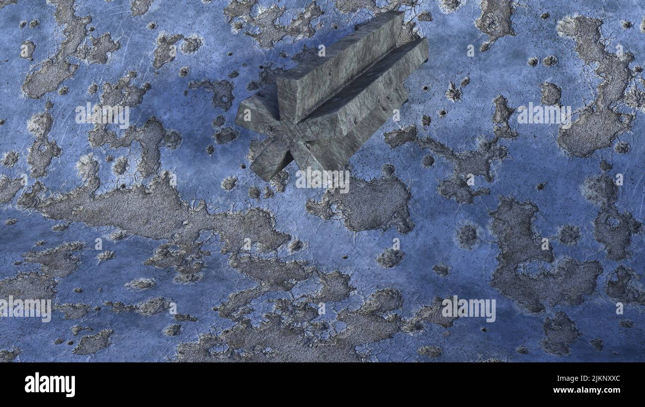 An illustration of a concrete isolated symbol on a damaged blue wall ...