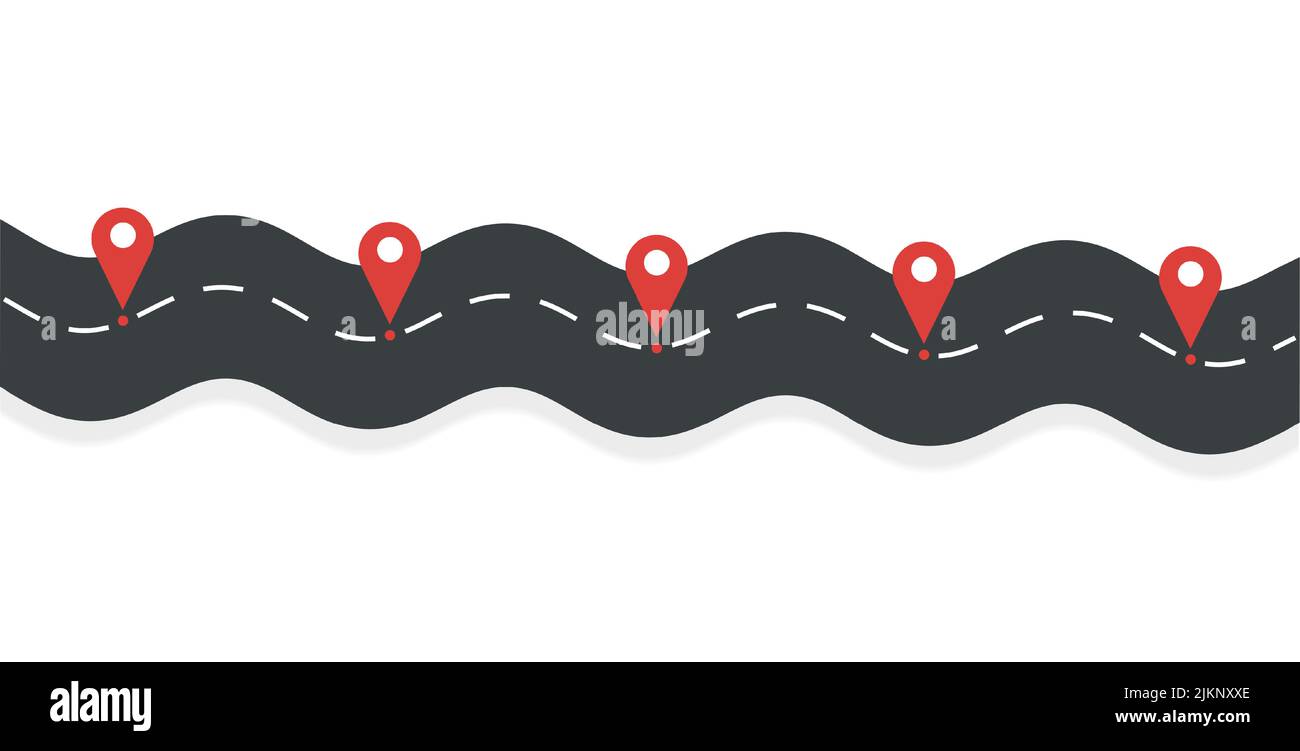 Flat road with pins. Highway for route of journey on isolated ...
