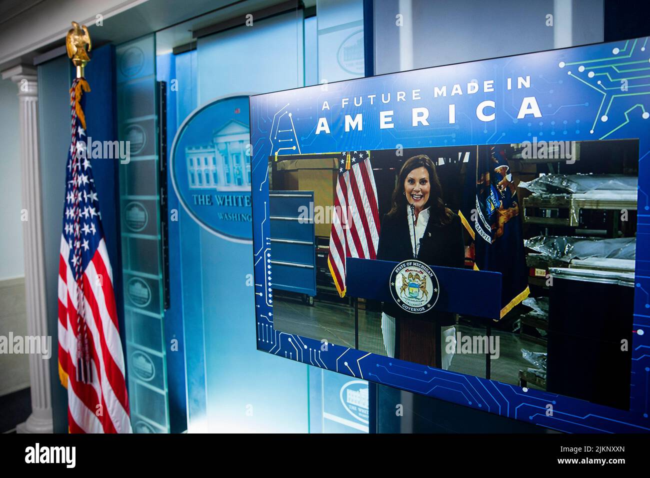 Gretchen Whitmer, governor of Michigan, displayed on television ...