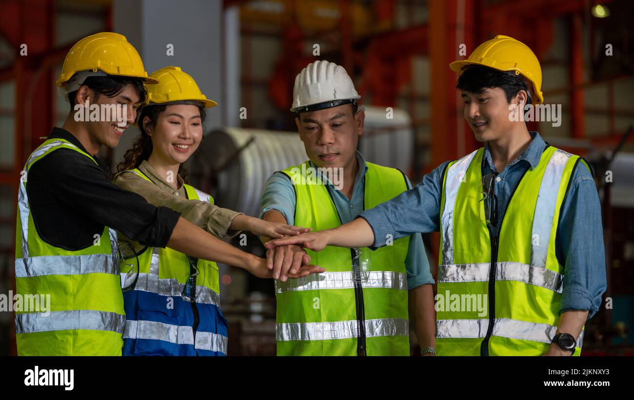 Teamwork and team spirit worker group give high five together corporate ...