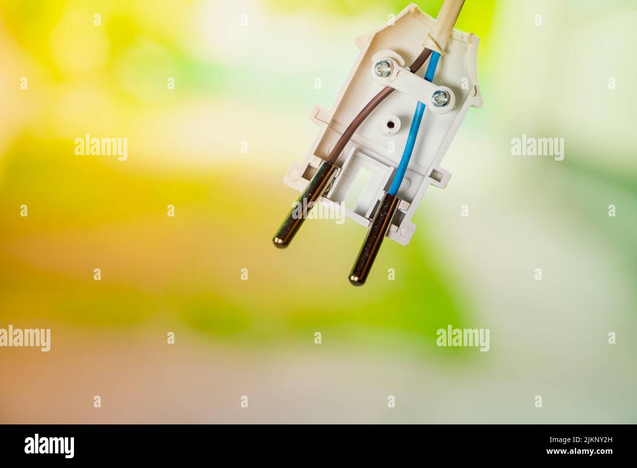 Electrical appliance plug in a cut with the insides close-up on a ...