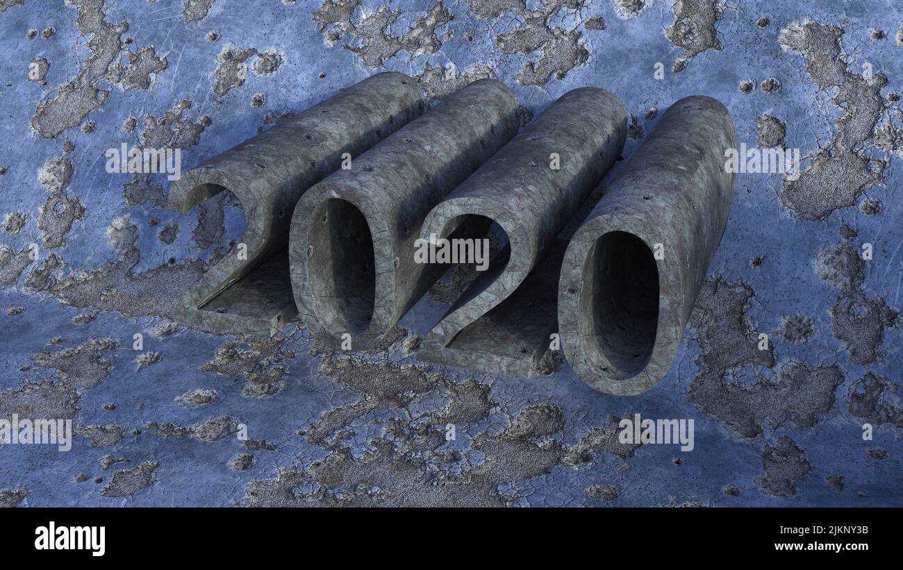 The 2020 year made with concrete on a damaged blue wall Stock Photo - Alamy