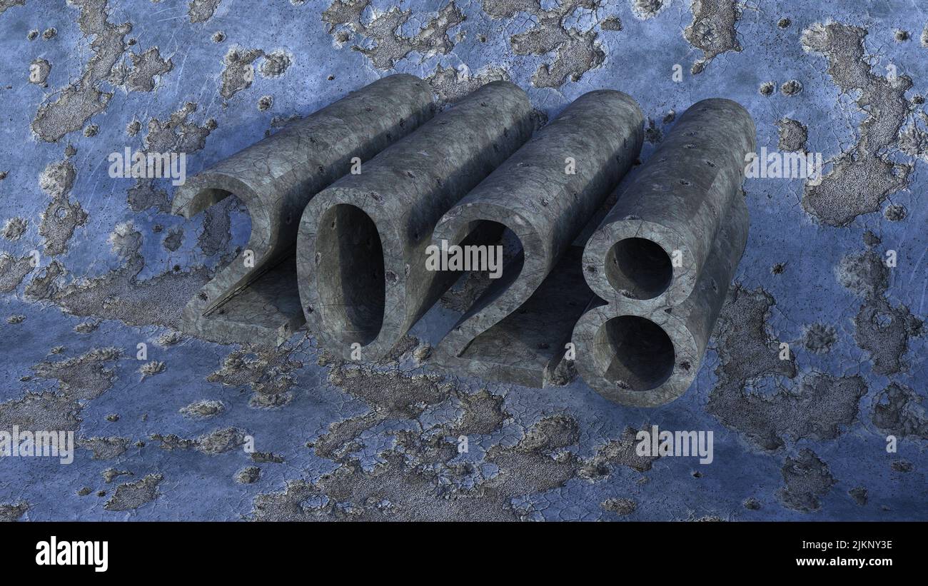 The 2028 year made with concrete on a damaged blue wall Stock Photo - Alamy