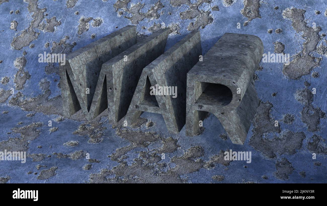 The abbreviation MAR made with concrete on a damaged blue wall Stock ...
