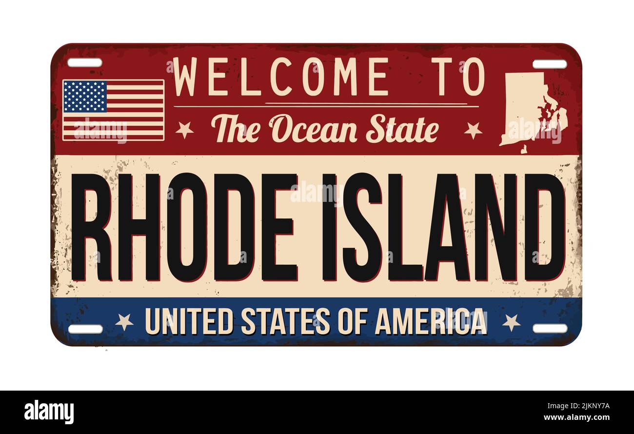 Welcome to Rhode Island vintage rusty license plate on a white ...