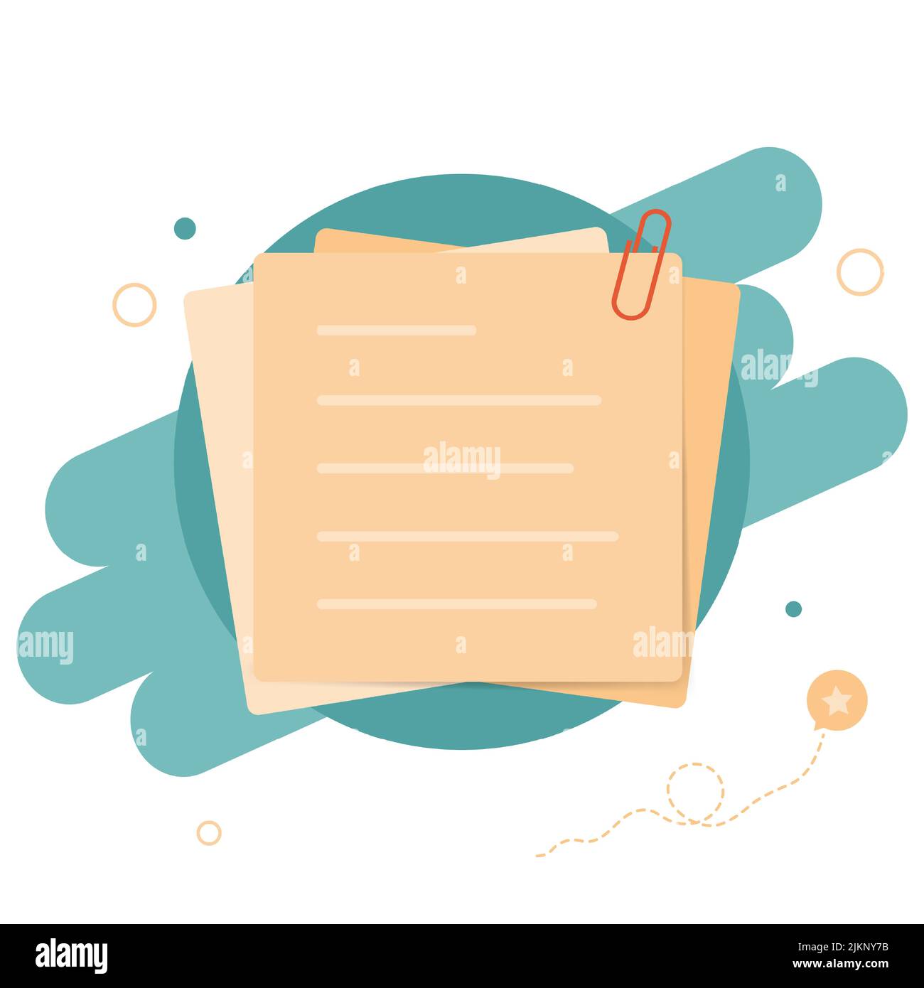 Orange paper stickers for notes, flat sticky note icons with clip ...