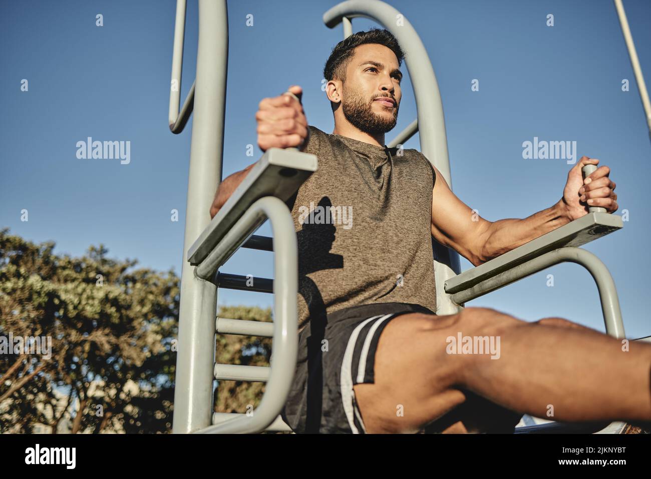 Spending some time out to build some muscle. Low angle shot of a ...