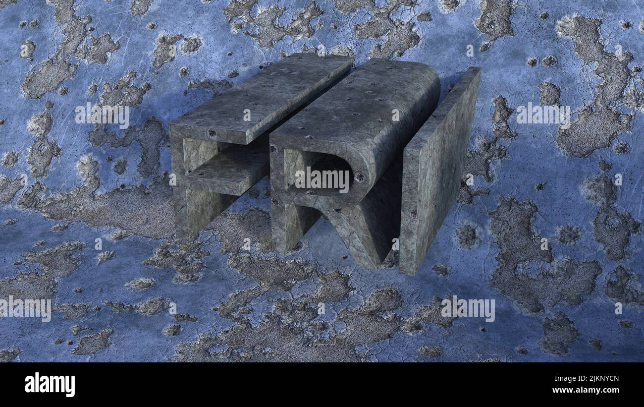 A 3D rendering of concrete word 'Fri' on damaged blue wall Stock Photo ...