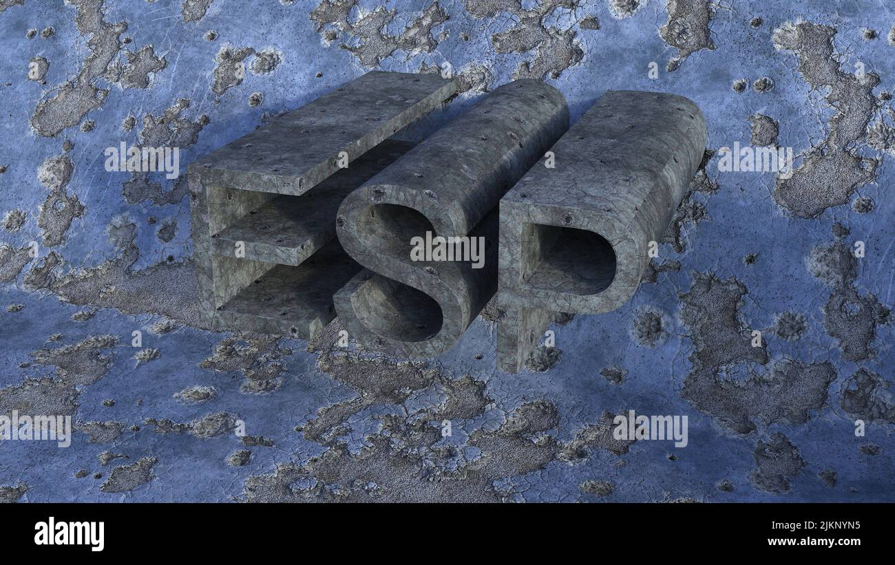 The word ESP made with concrete on a damaged blue wall Stock Photo - Alamy