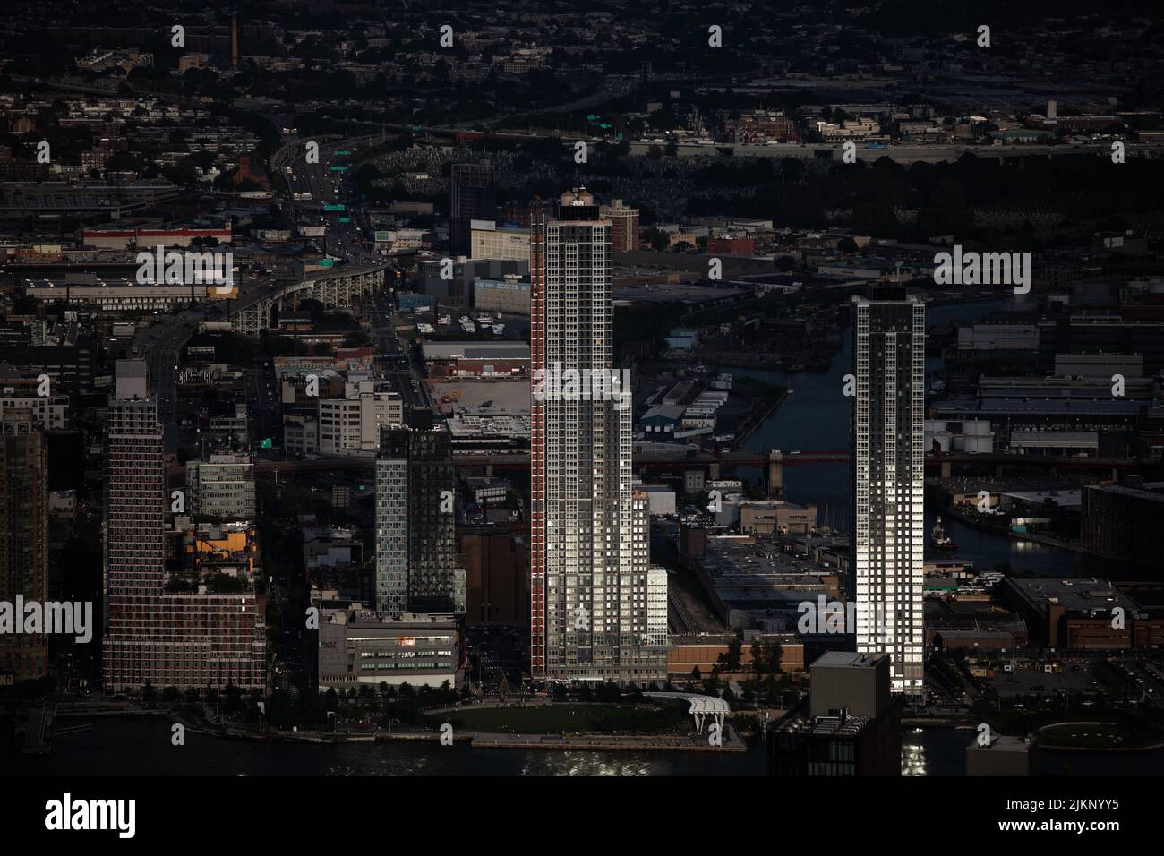 A beautiful shot of the city's buildings, towers and sky scrapers in ...