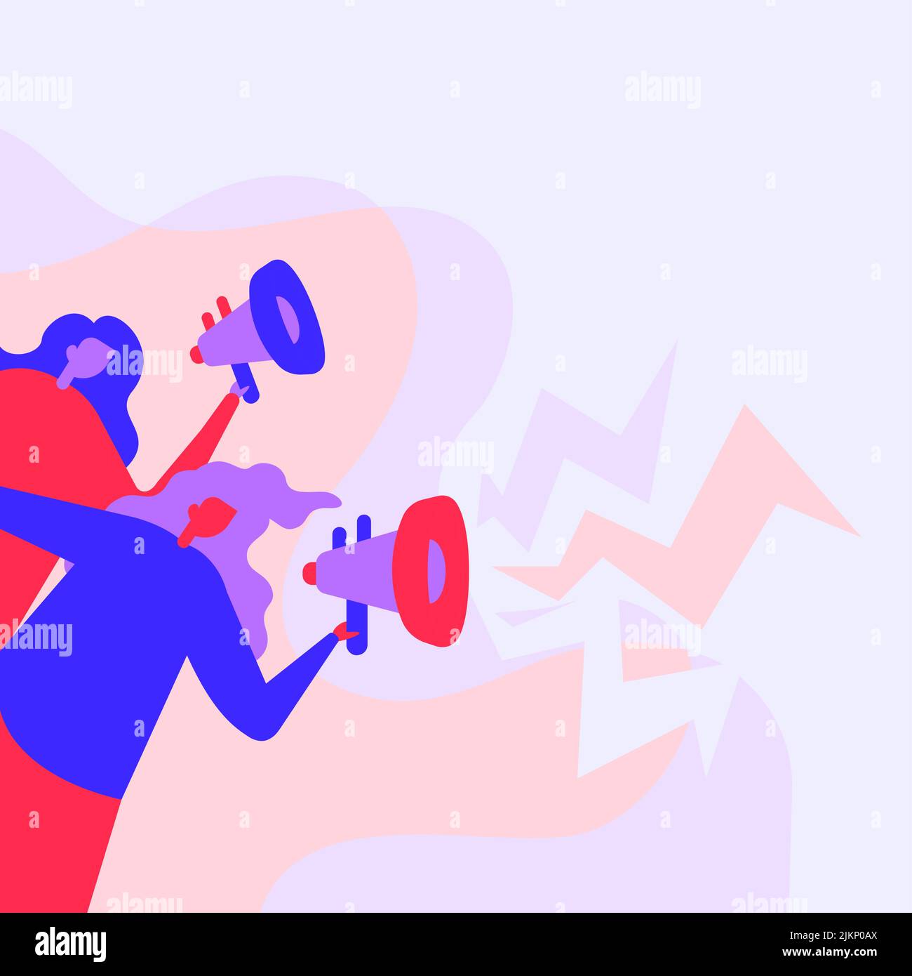 An illustration of people holding megaphones on a colorful background ...