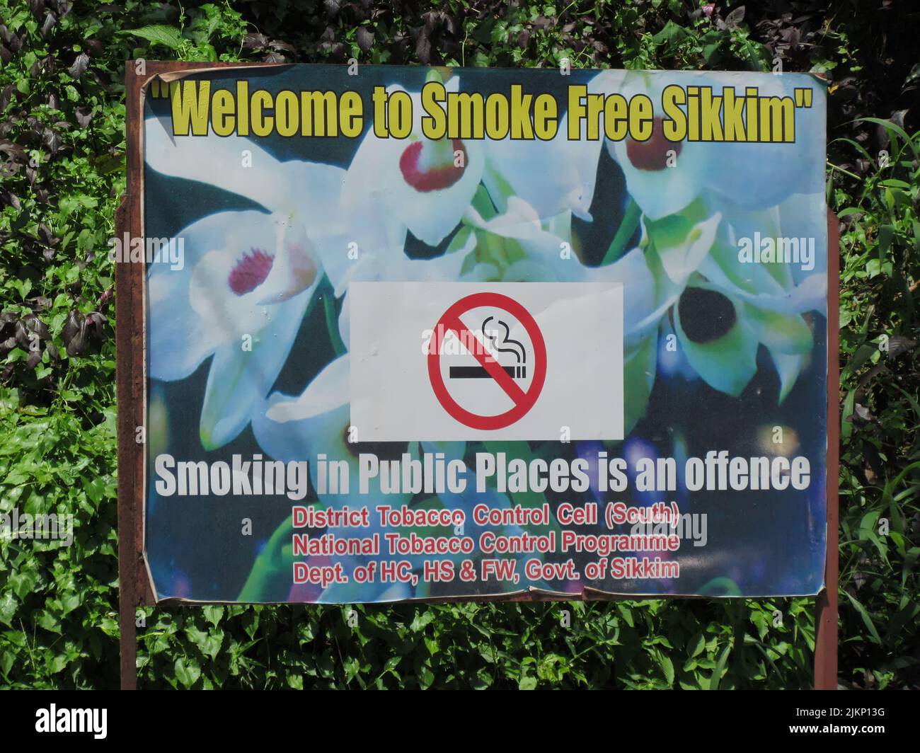 a sign in Sikkim, India, for the information - no smoking in public in ...