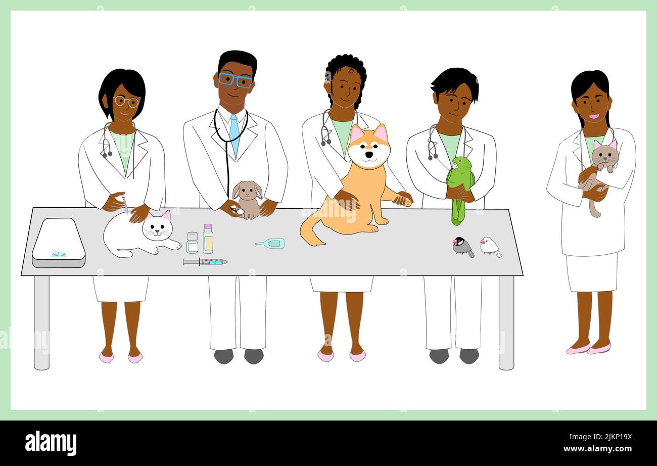 A group of black American veterinarians with animals at an animal ...