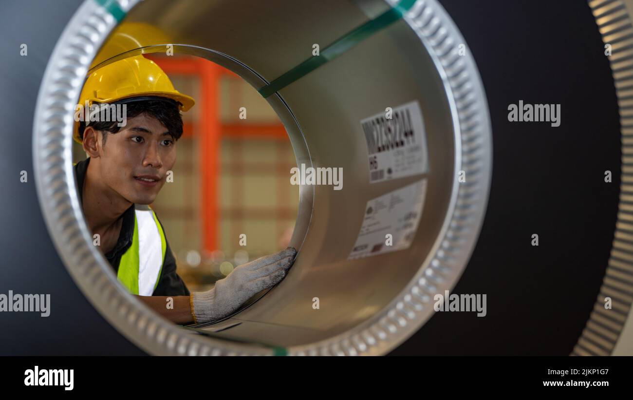 Asia Heavy industry Foreman factorial worker check stock of metal steel ...