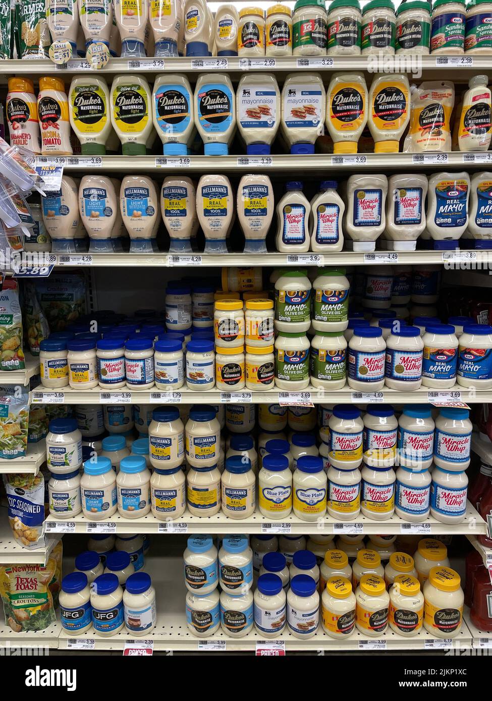 A retail grocery store with shelves of various mayonnaise Stock Photo ...