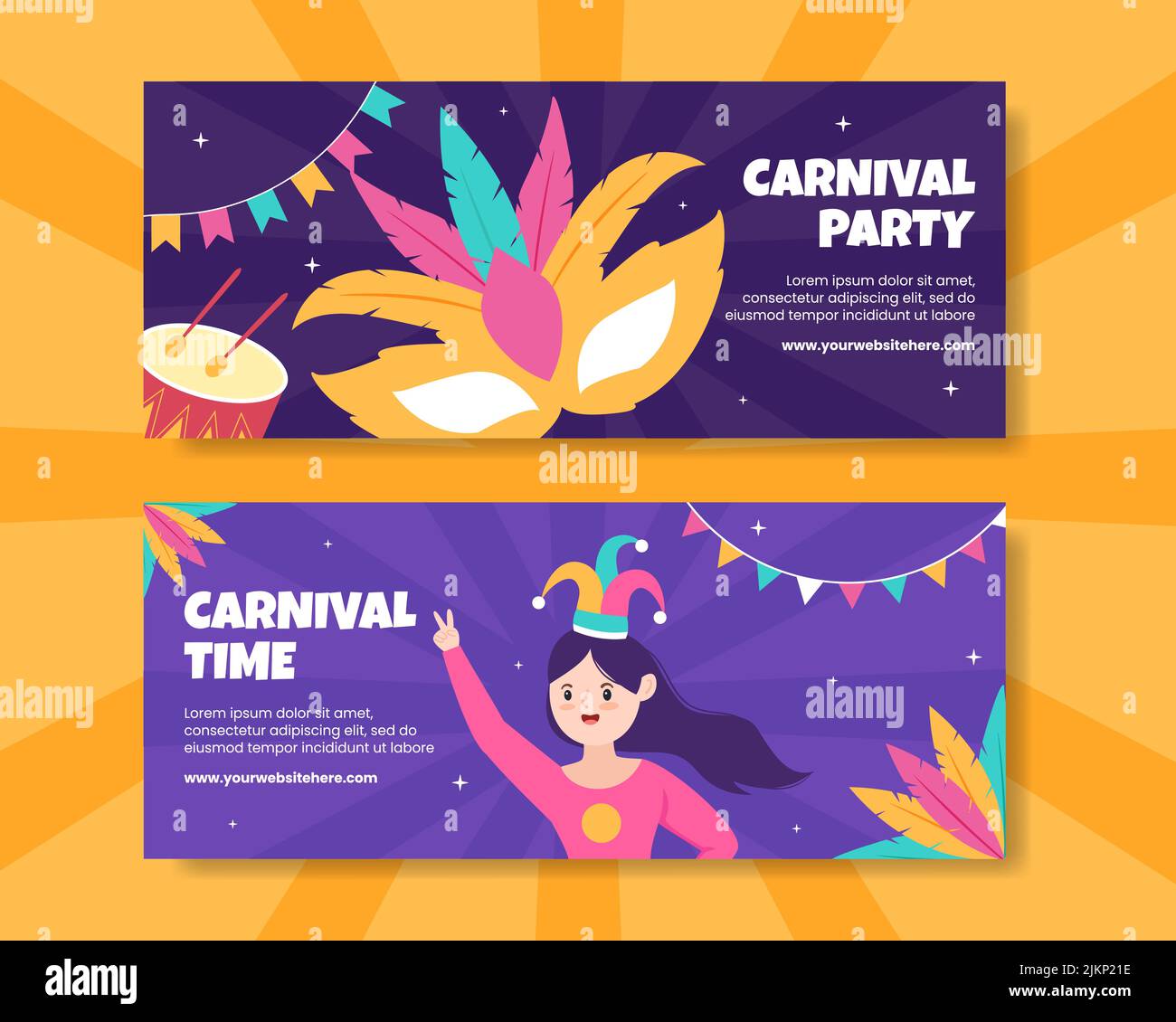 Happy Carnival Party Horizontal Banner Template Cartoon Background ...