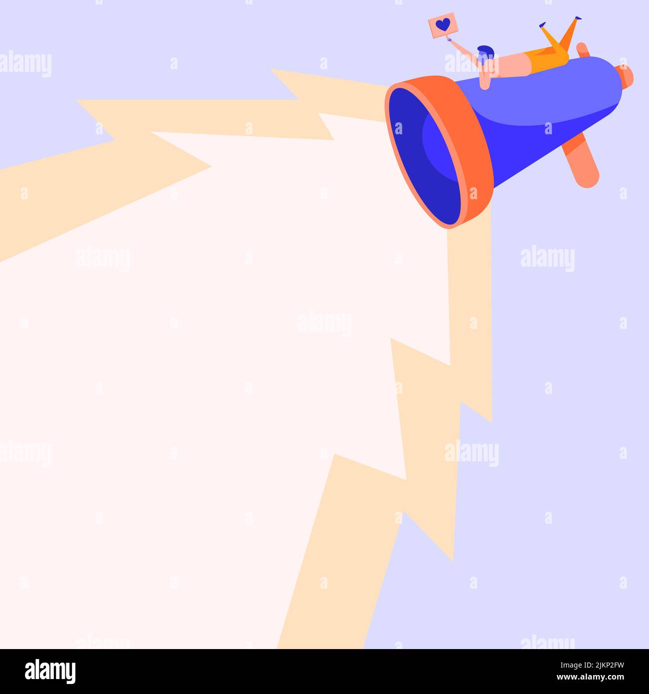 A Man Laying Down On Top Of Big Megaphone Making Lovely Message Stock ...