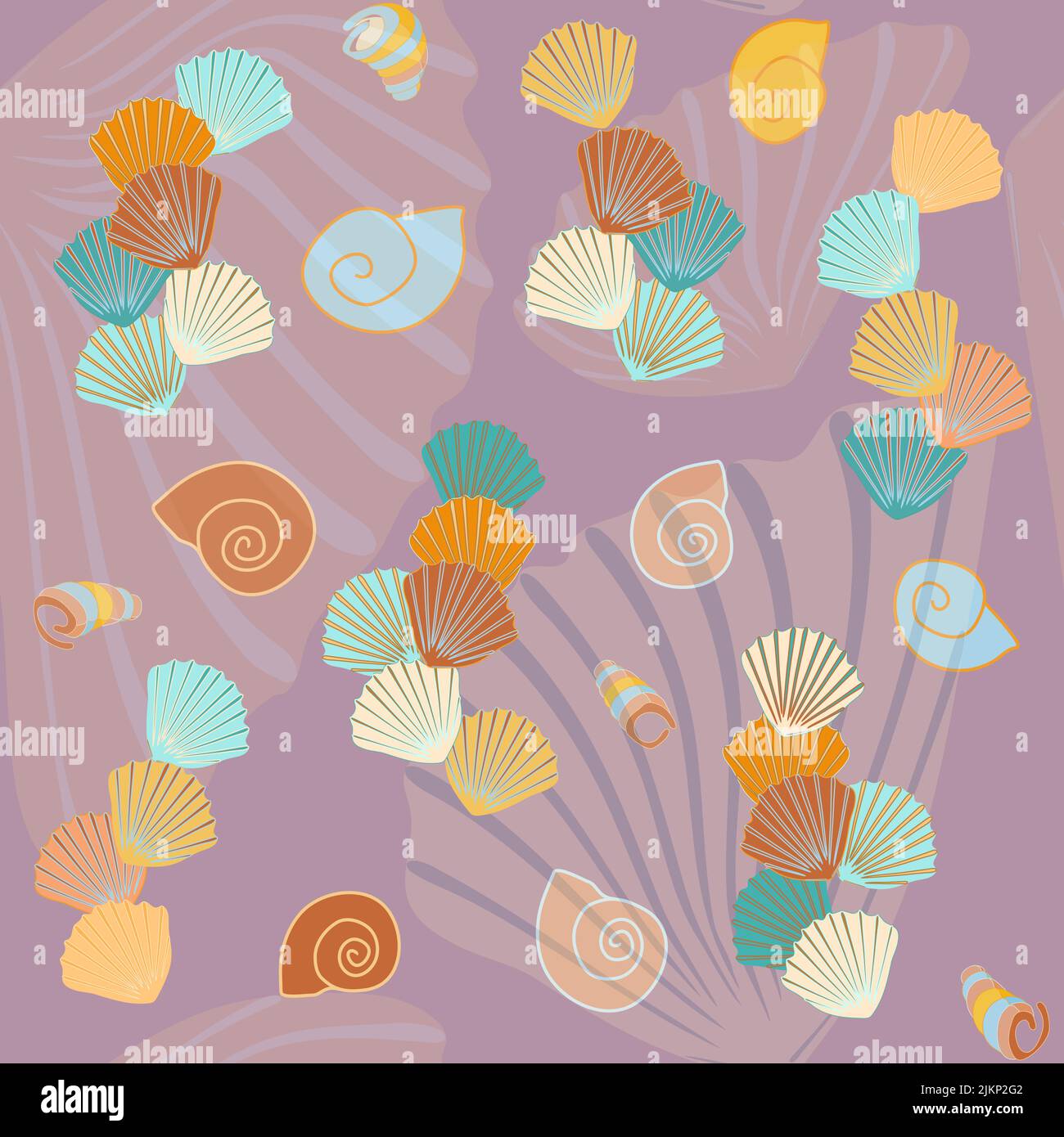 pattern of multicolored snails and starfish, shells without background ...
