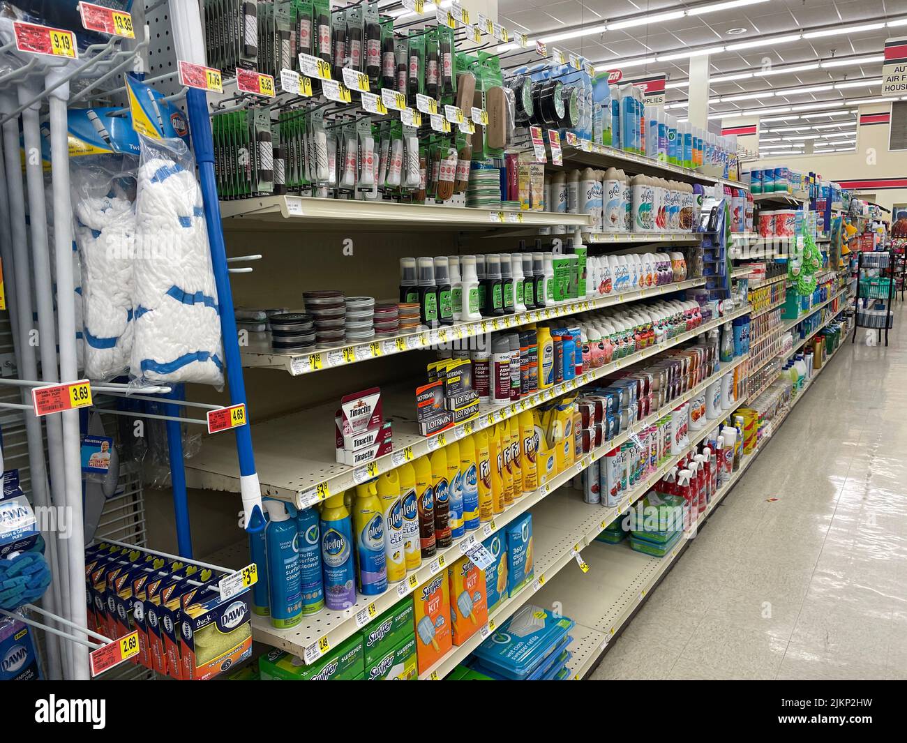 A selective focus shot of goods on supermarket shelves at IGA Stock ...