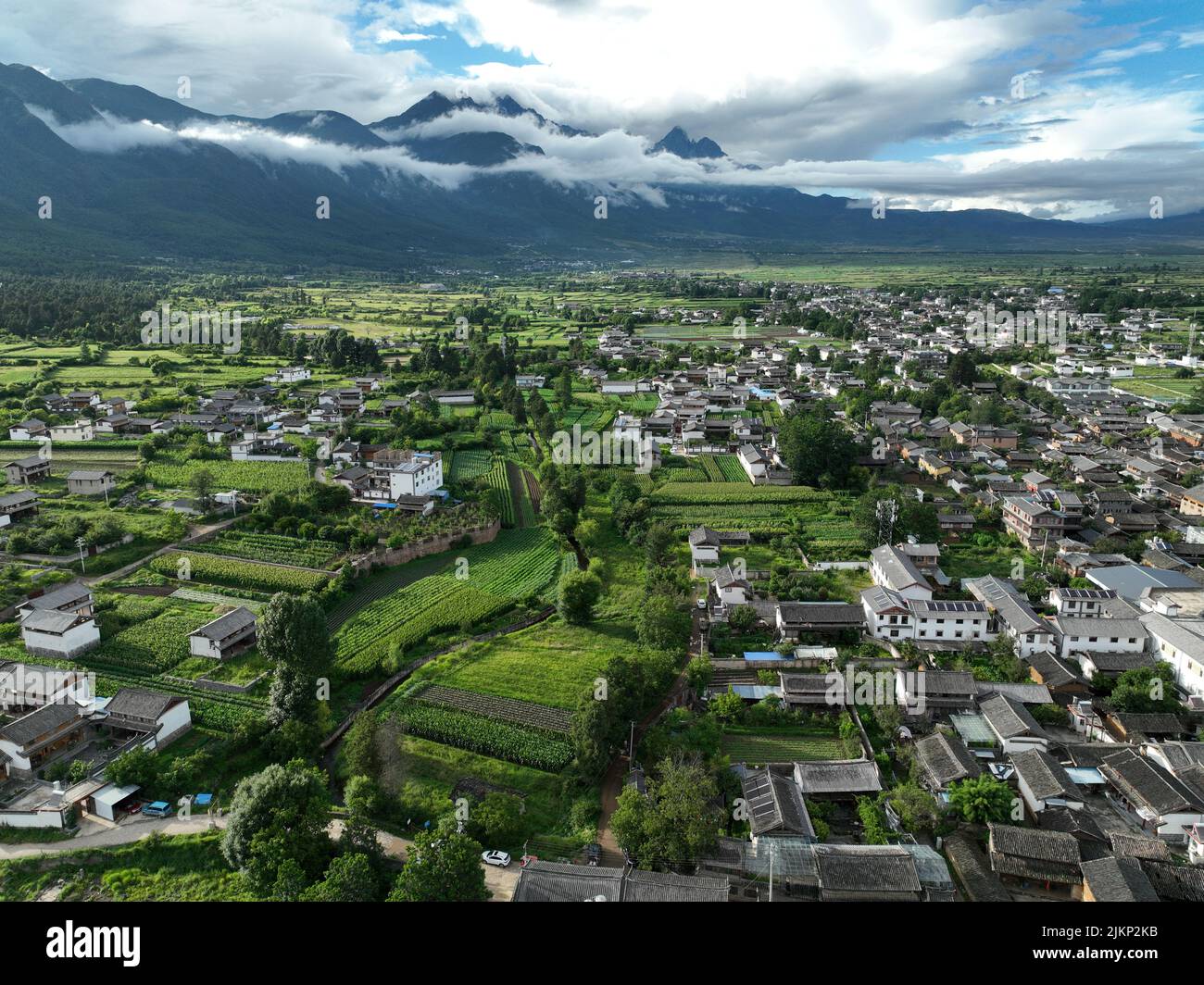 Aerial view of Baisha old town near Lijiang, in Yunnan - China Stock ...