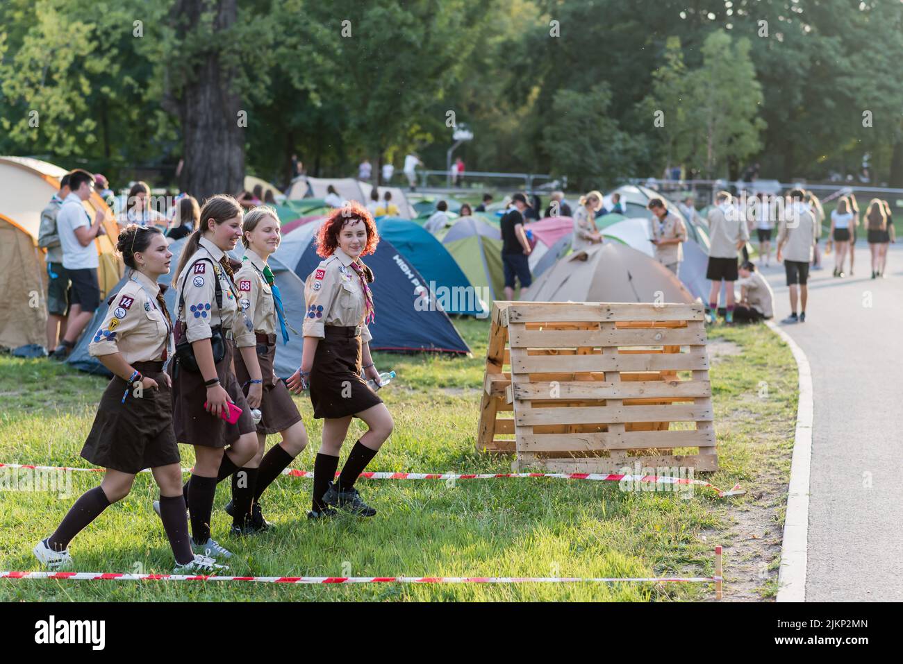 Scouts wearing uniforms are seen walking during the opening ceremony of ...